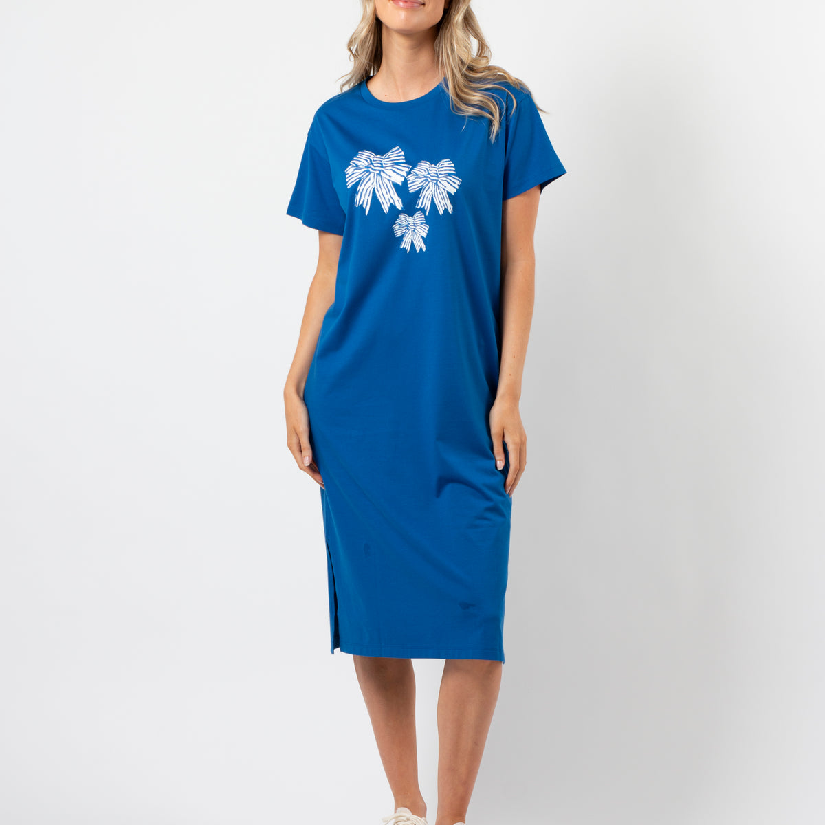 Maxie T-Shirt Dress - Deep Blue Bowtiful Bow – Stella+Gemma-AU